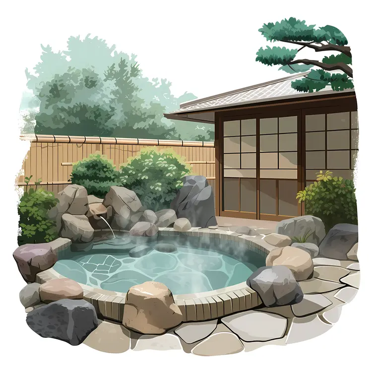 Japanese Hot Spring with Traditional House
