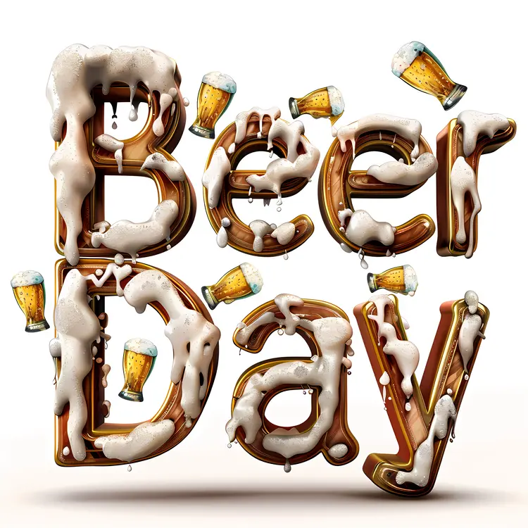 Beer Day Letters with Beer Mugs Illustration