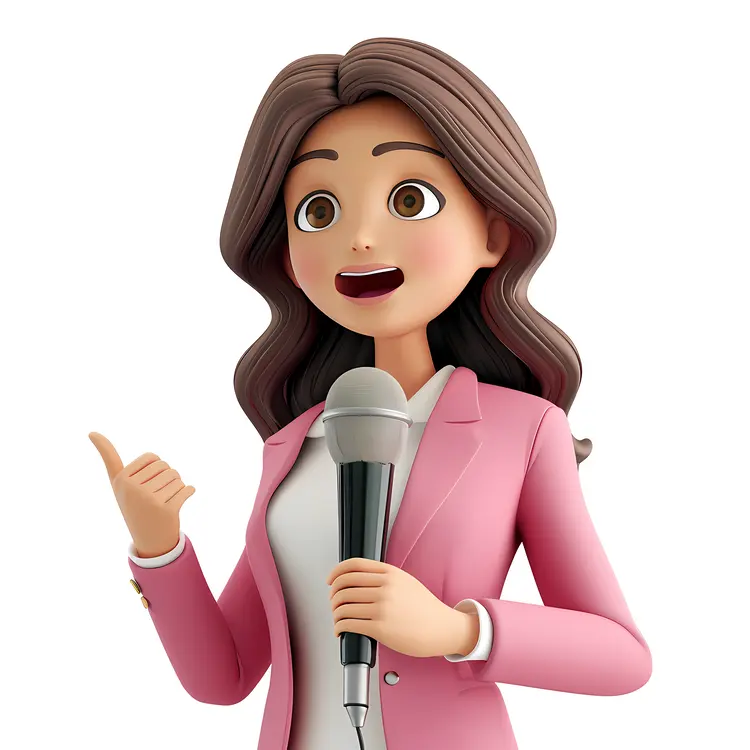 Animated Woman Speaking with Microphone