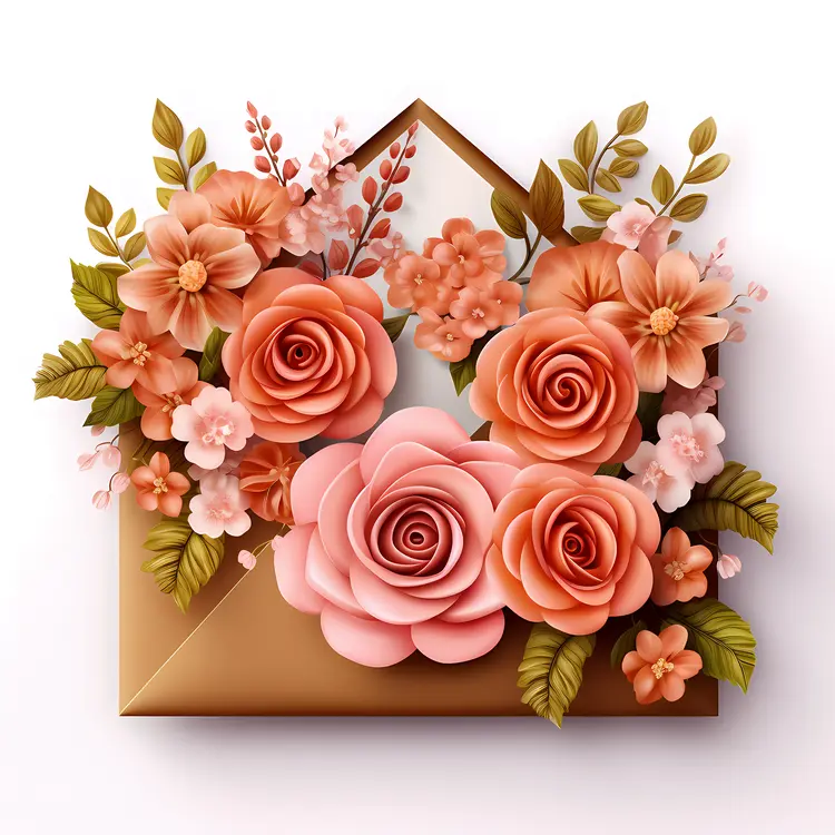Beautiful Floral Envelope with Flowers and Leaves