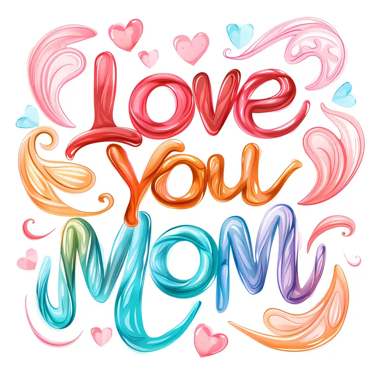 Colorful Love You Mom Text