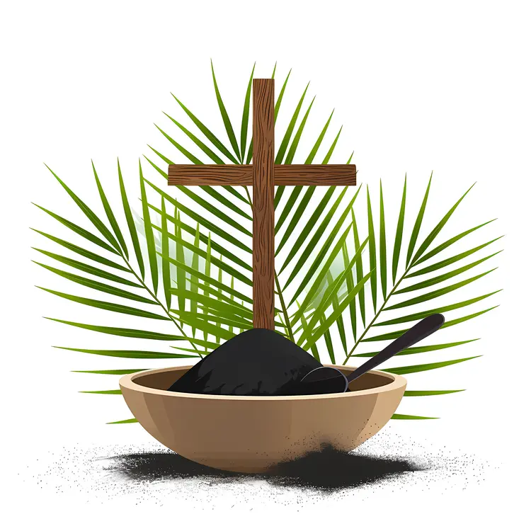 Ash and Cross with Palm Leaves for Ash Wednesday
