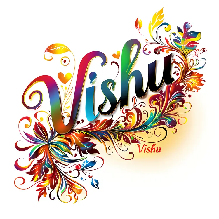 Colorful Vishu Text with Floral Design
