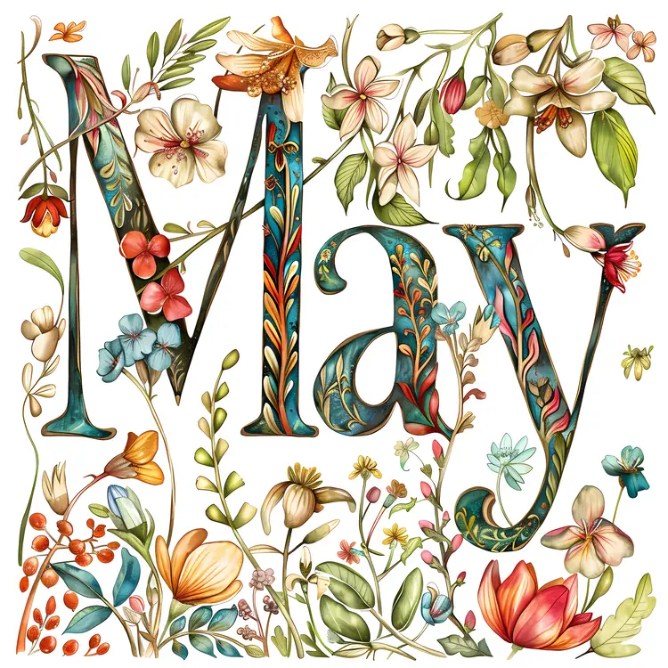 Floral Decorative May Text
