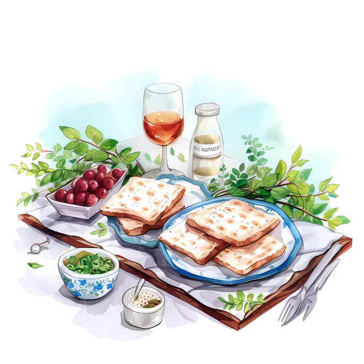 Passover Meal with Wine and Matzah