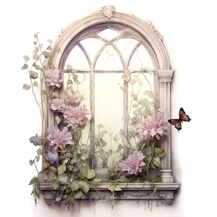 Decorative Flower Window with Butterfly