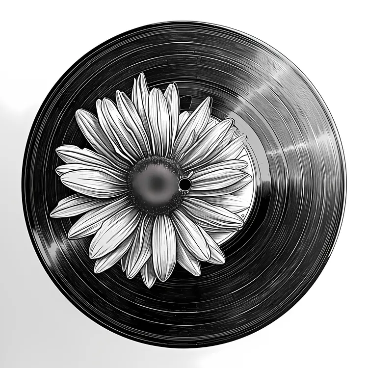Sunflower on Vinyl Record