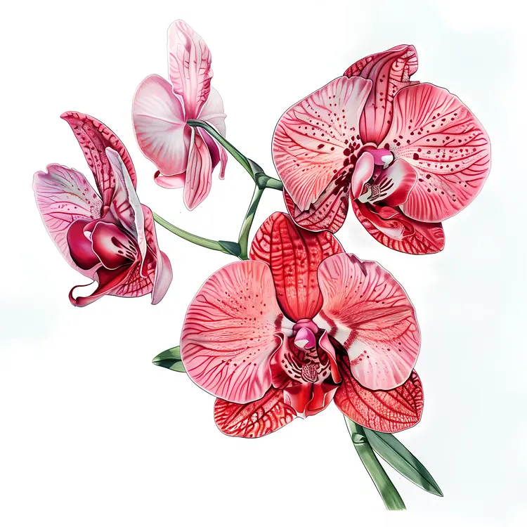Vibrant Red Orchids Illustration