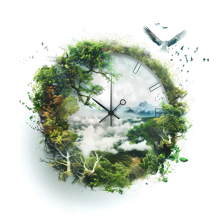 Nature-Themed Clock with Trees and Birds
