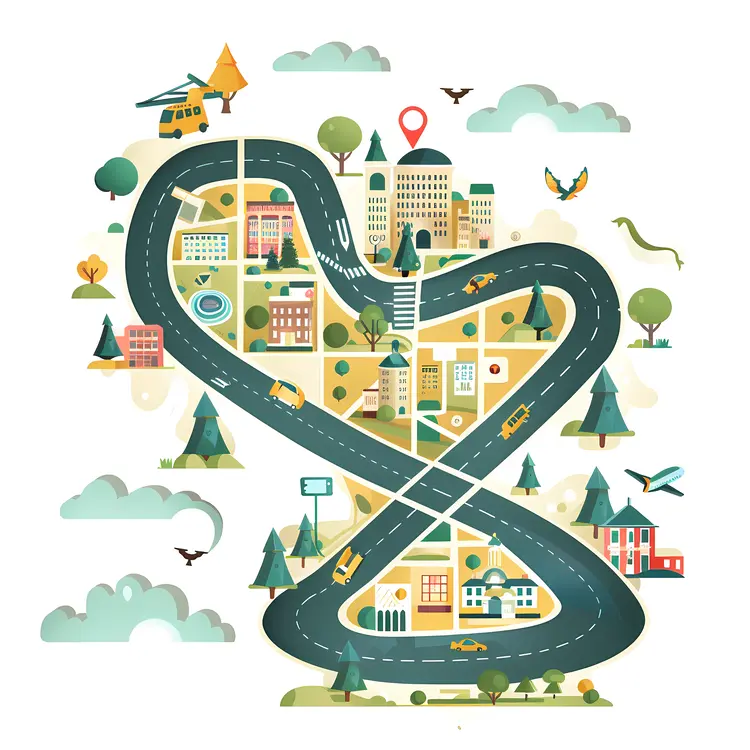 Illustrated City Map with Roads and Buildings