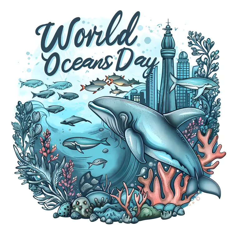 World Oceans Day Marine Life Illustration