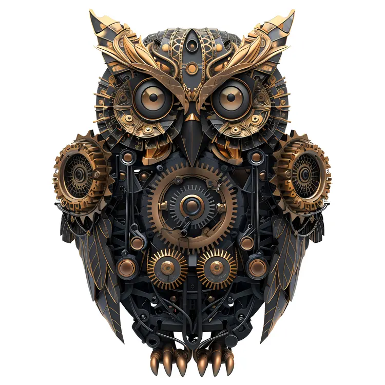 Steampunk Mechanical Owl with Detailed Gears