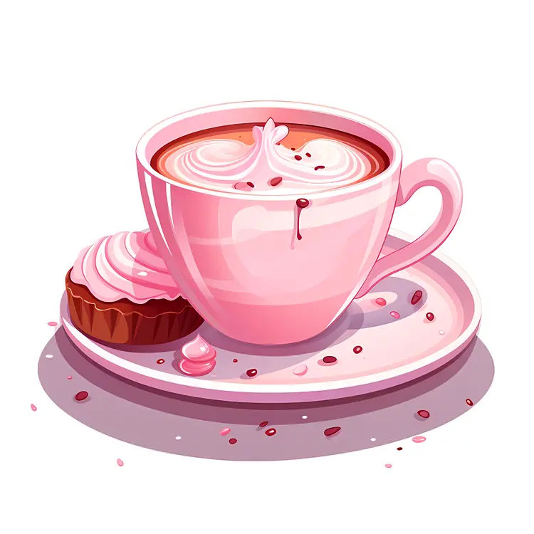 Cute pink cup with a cupcake for a sweet treat