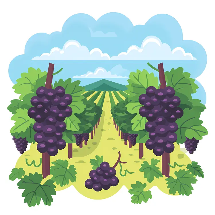 Cartoon Vineyard with Grapes