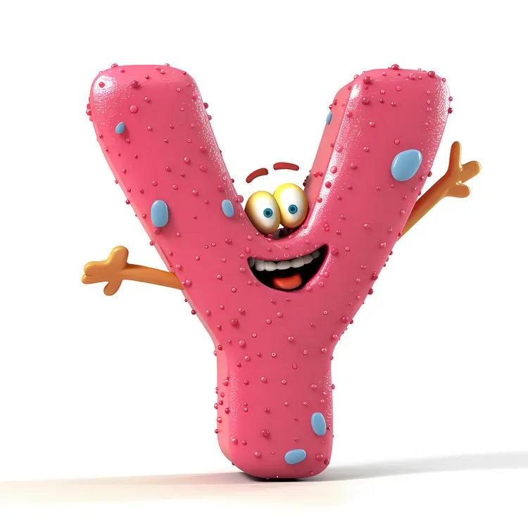 Pink Letter Y Cartoon Character with a Smiling Face