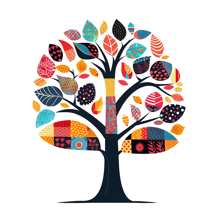 Patchwork Tree with Colorful Leaves