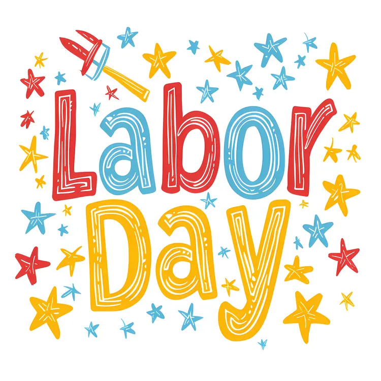 Labor Day Sign with Stars and Tools