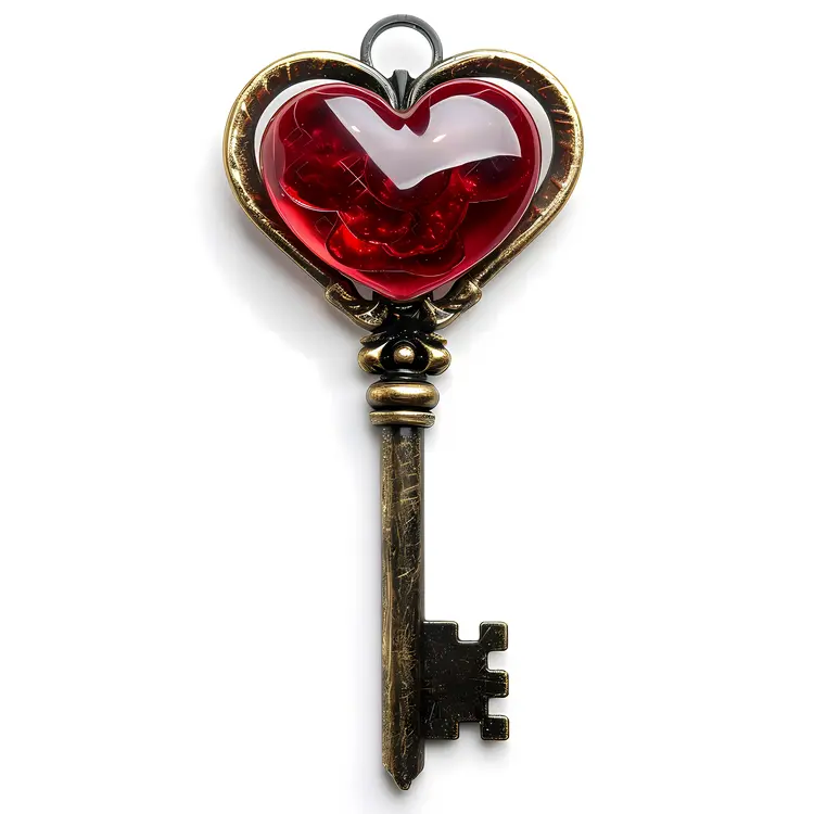 Elegant Heart Key with Red Crystal