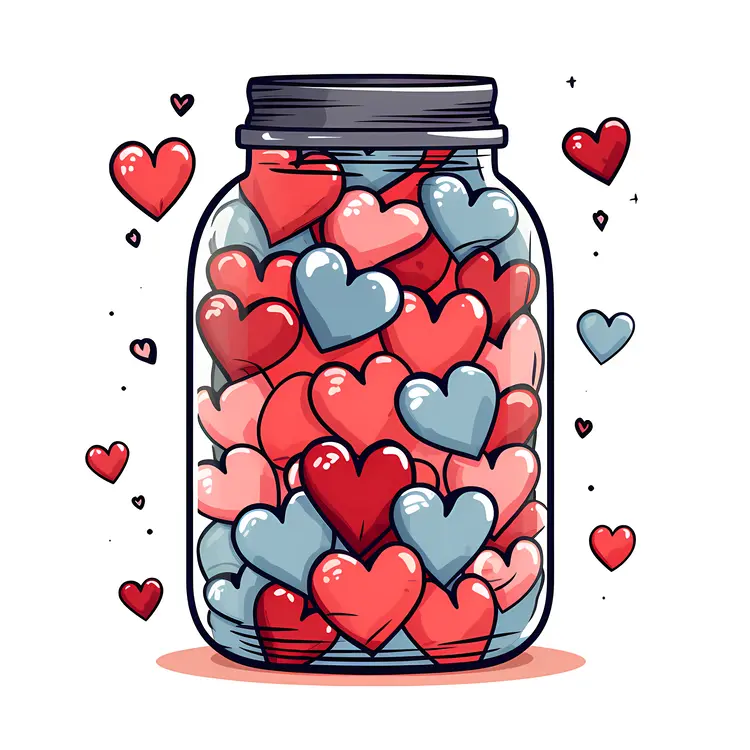 Multicolored Hearts in a Glass Jar