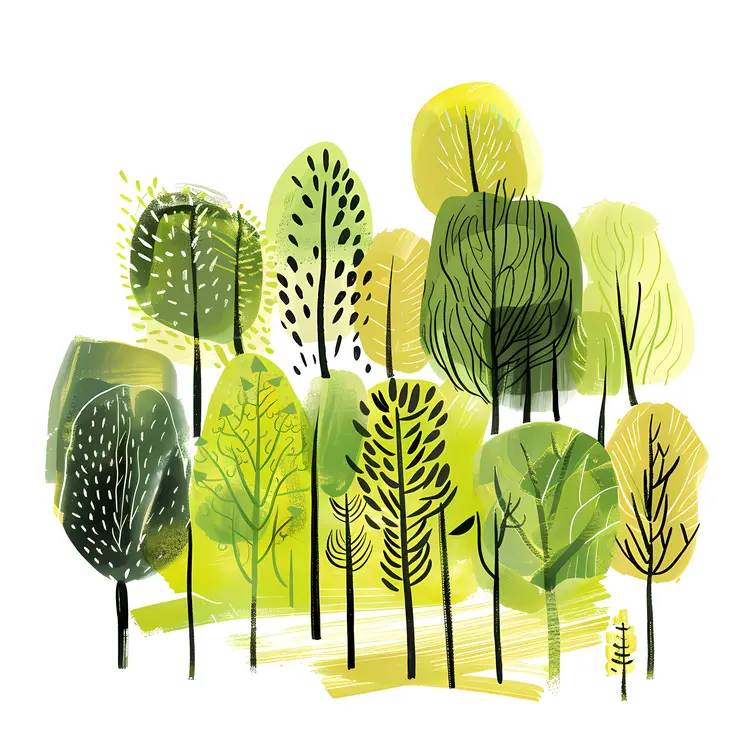 Abstract Green Trees in a Forest