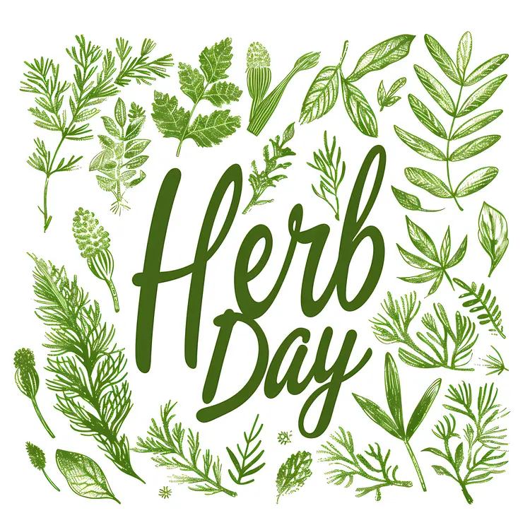 Herb Day Celebration with Various Green Herbs