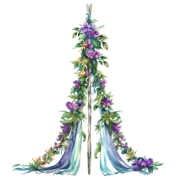Maypole Decorated with Purple Flowers