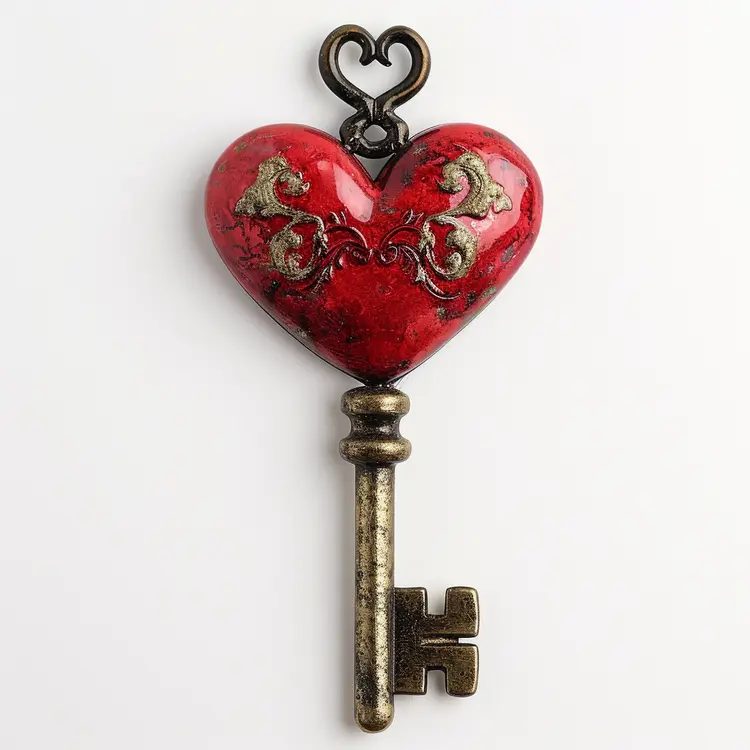 Heart-Shaped Key with Floral Design