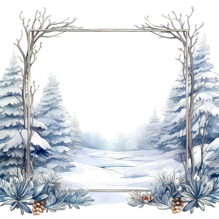 Snowy Forest Frame with Trees and Snow