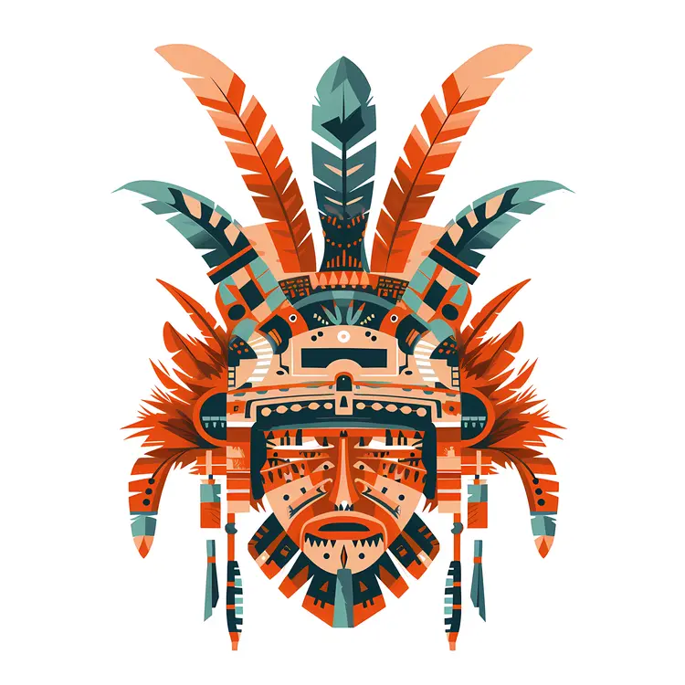 Traditional Aztec Mask with Feathers
