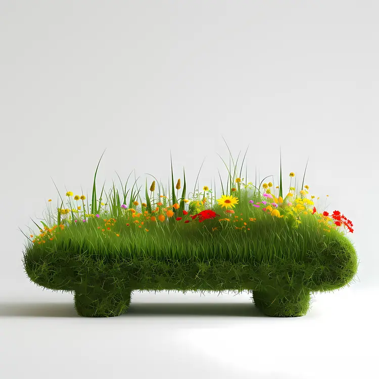 Grass Bench with Colorful Flowers