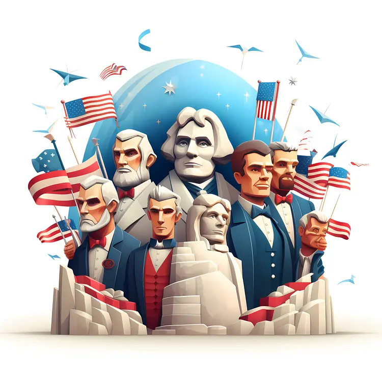 Cartoon Presidents with American Flags