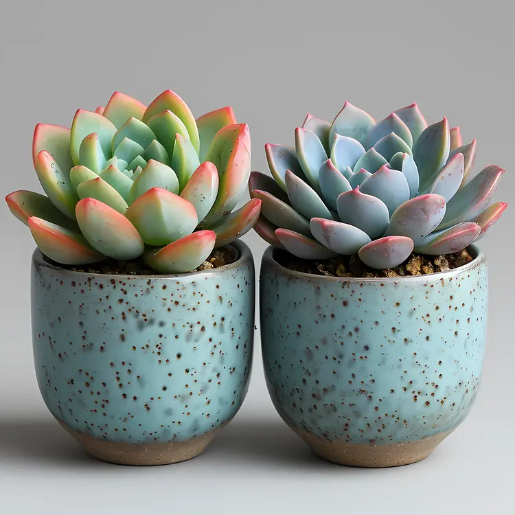 Two Succulent Plants in Blue Ceramic Pots
