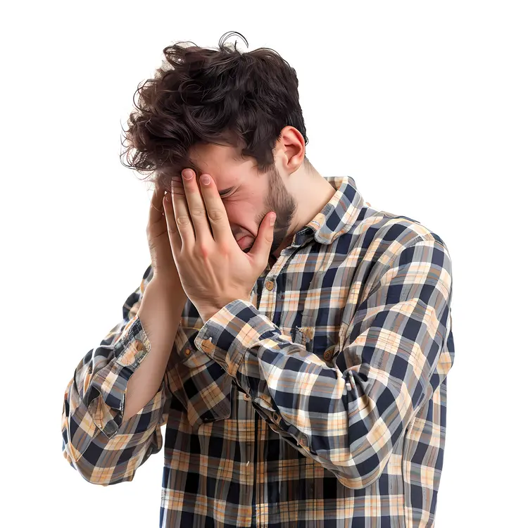 Man Covering Face in Distress