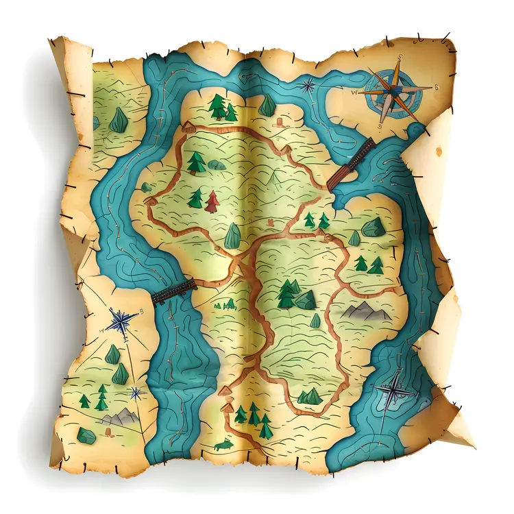 Old Treasure Map with Island and River