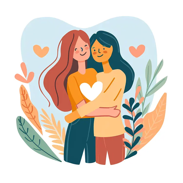 Two People Hugging with Heart Symbol