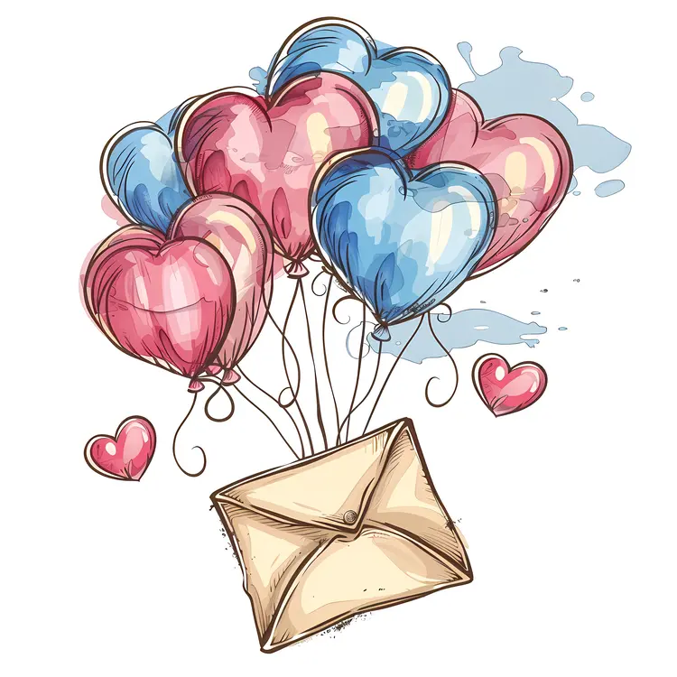 Heart Balloons with Envelope