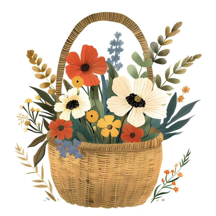 Rustic Flower Basket with Wildflowers