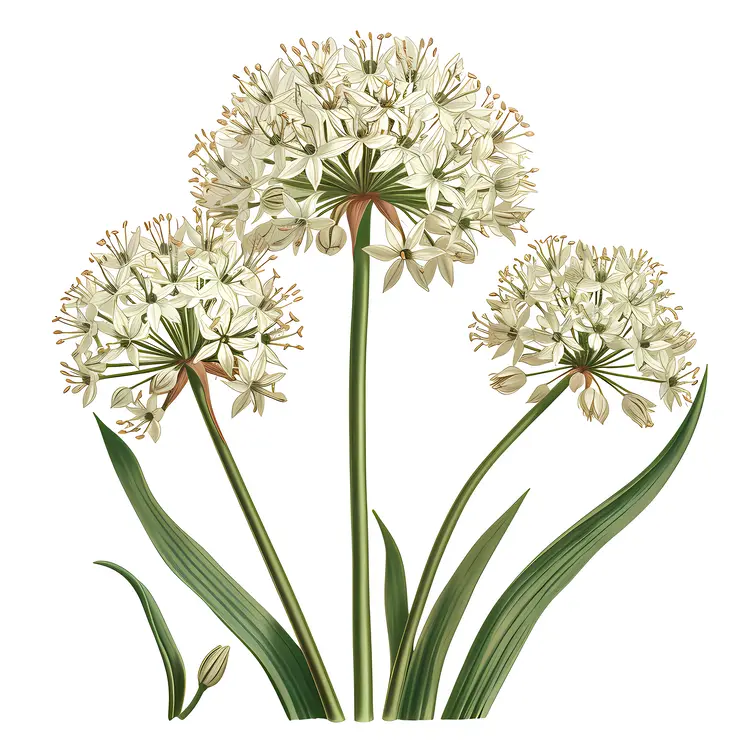White Allium Blossoms Illustration
