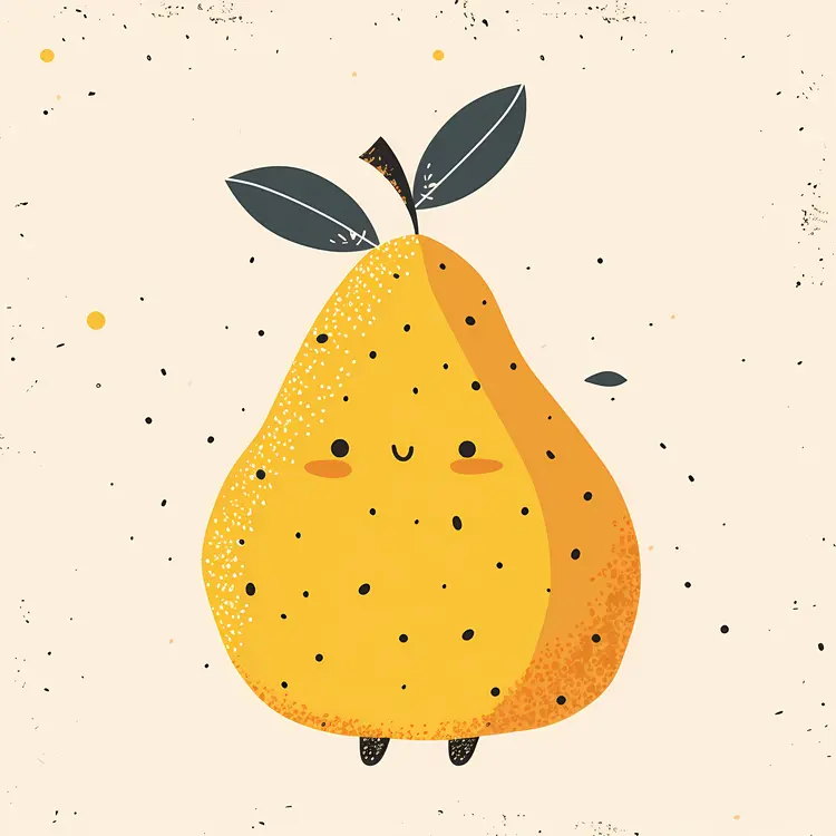 Happy Smiling Pear with Leaves
