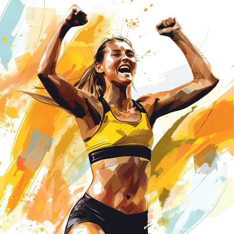 Victorious Female Athlete in Yellow Sportswear