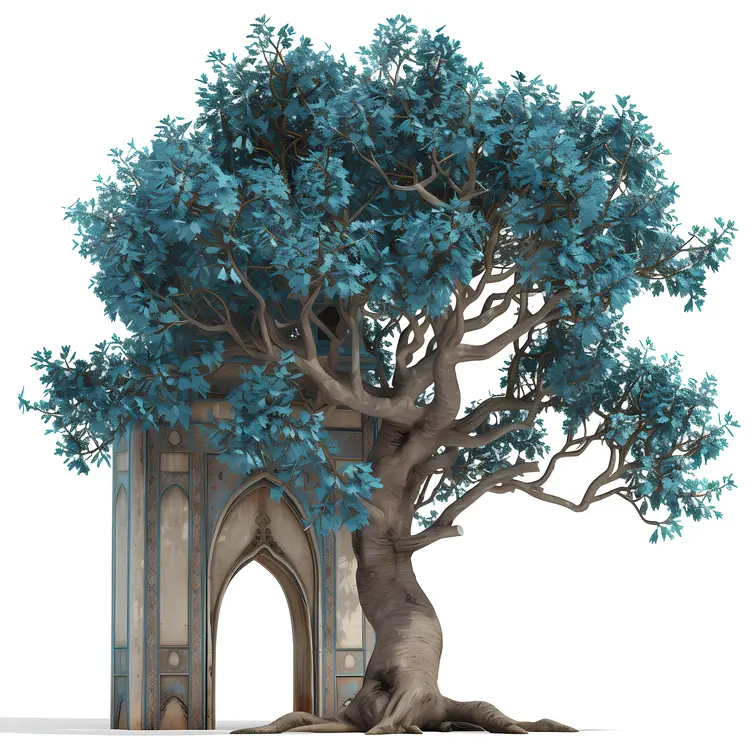 Fantasy Tree with Blue Leaves and Archway
