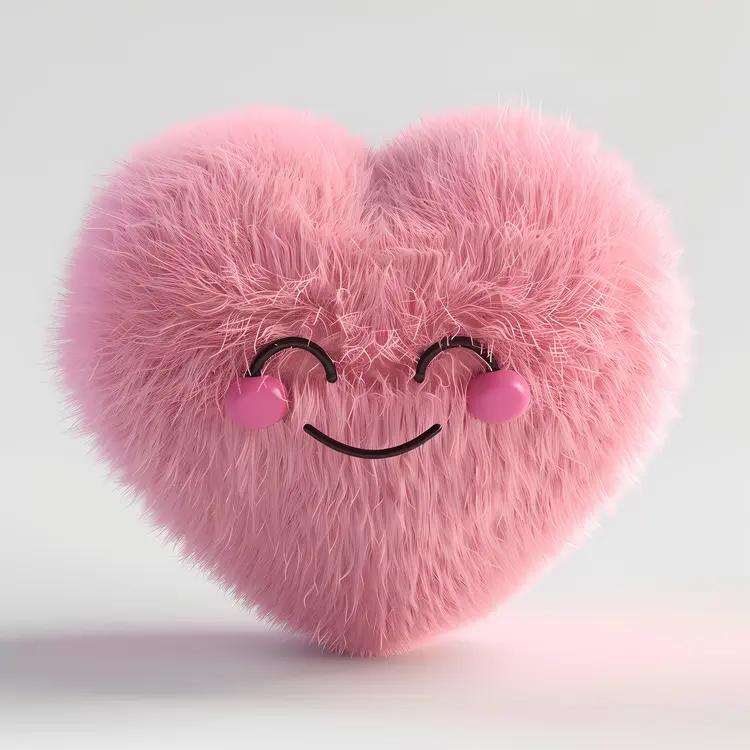 Pink Fuzzy Heart with Blushing Face