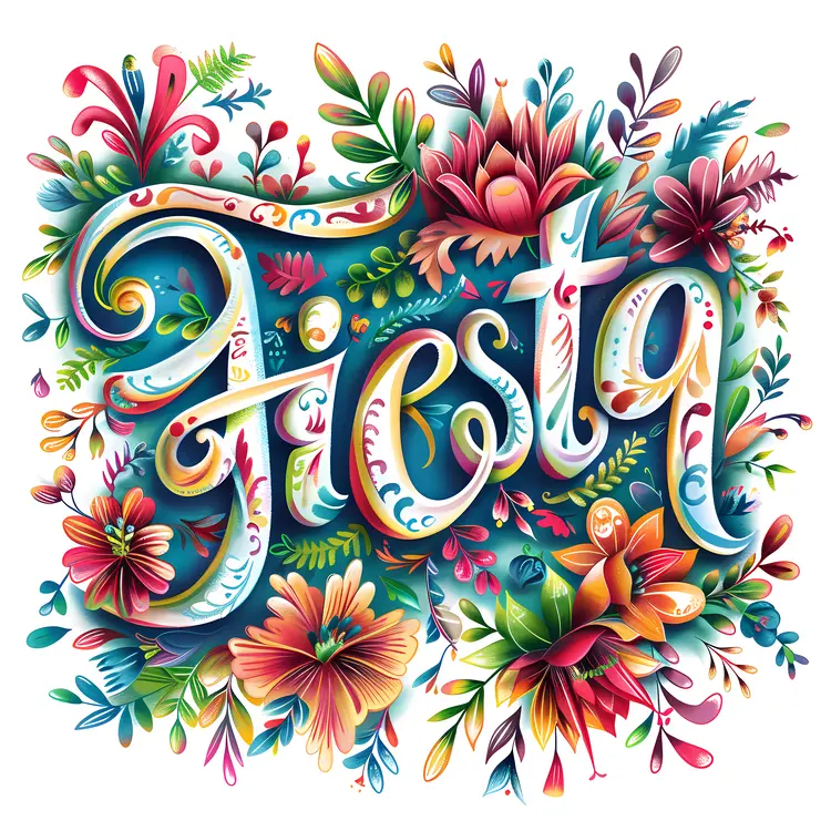 Fiesta Typography with Intricate Floral Design