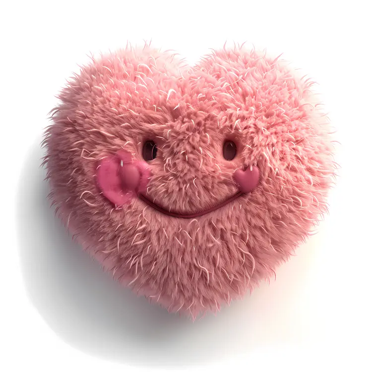Pink Fuzzy Heart with Smiley Face
