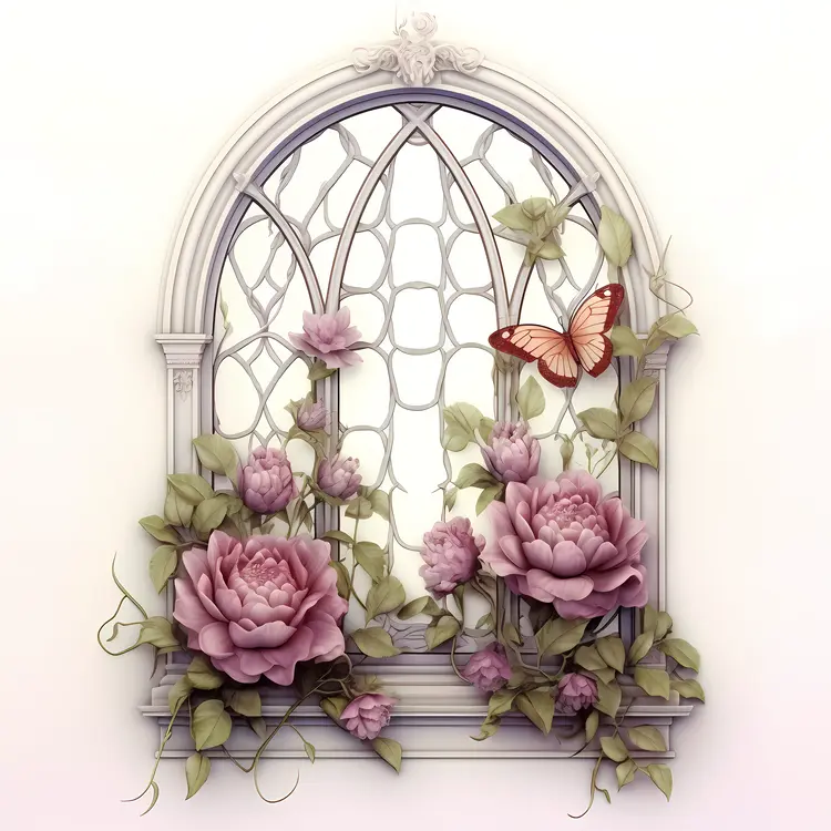 Decorative Flower Window with Butterfly