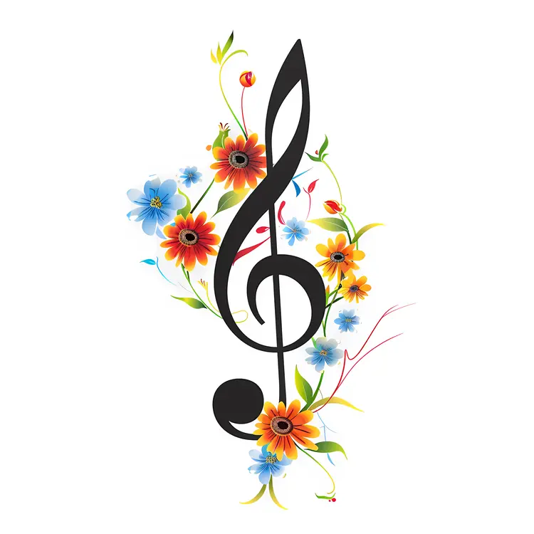 Colorful Musical Note with Flowers