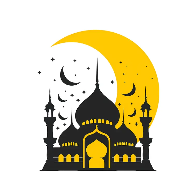 Mosque Silhouette with Yellow Crescent