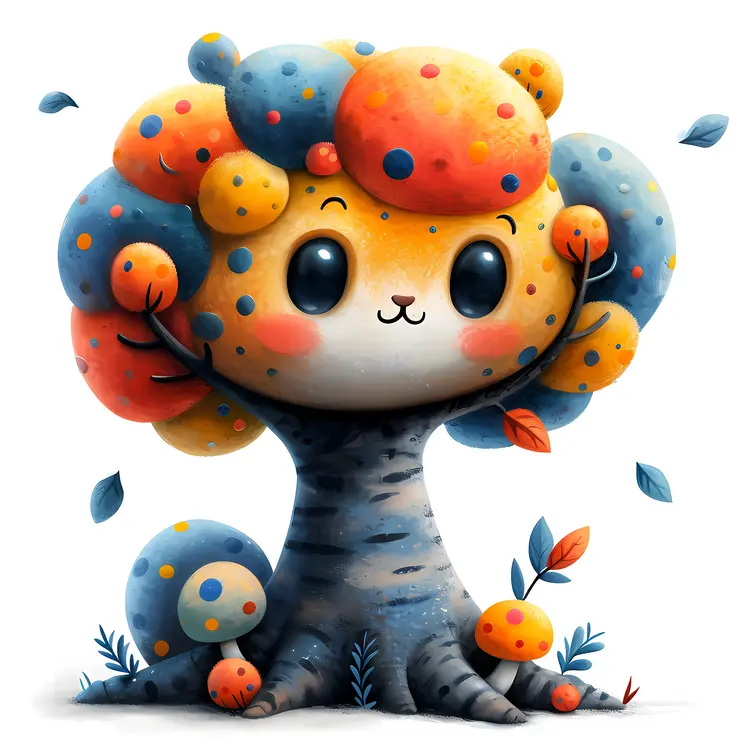 Colorful Cute Tree Cartoon Illustration