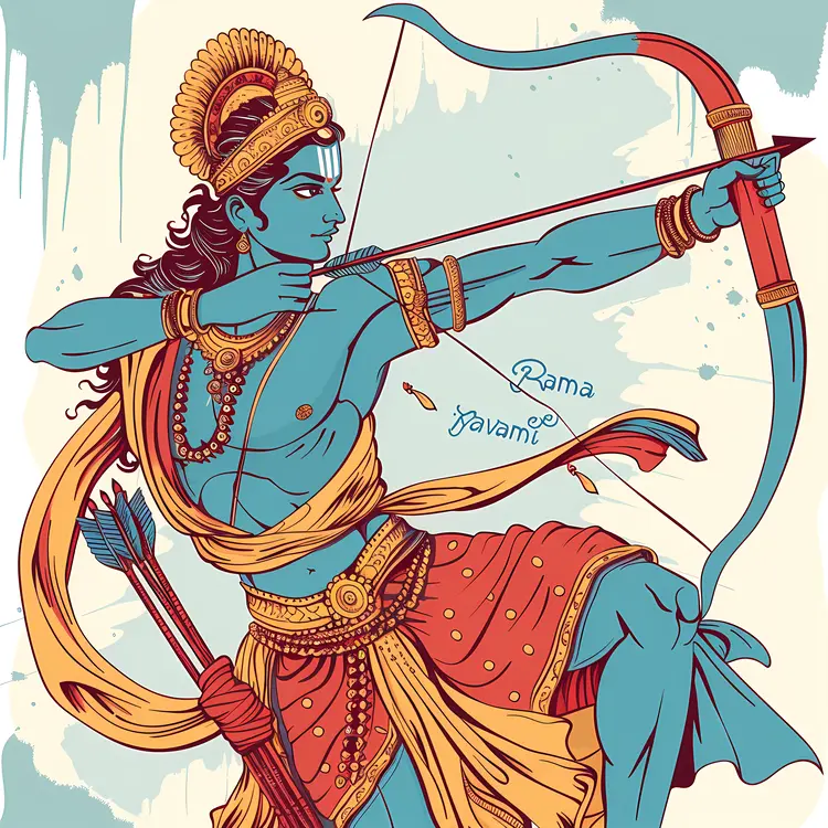 Blue Warrior with Bow Celebrating Rama Navami