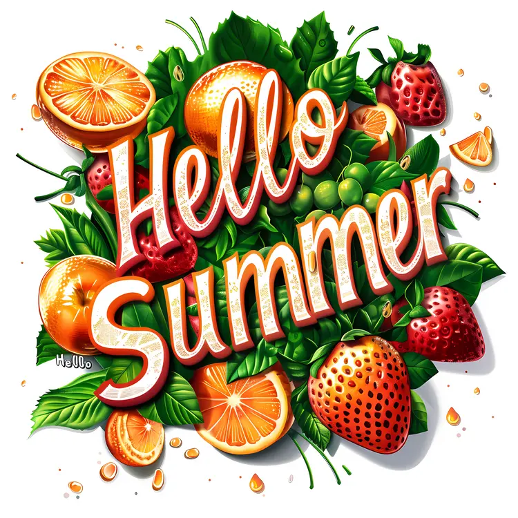Hello Summer Poster with Fresh Fruits